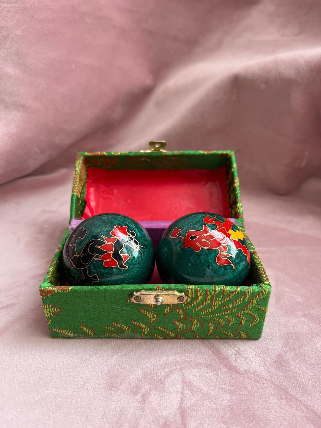 Shouxig Chinese Iron Baoding Balls Red Dragon Design. Vintage ...