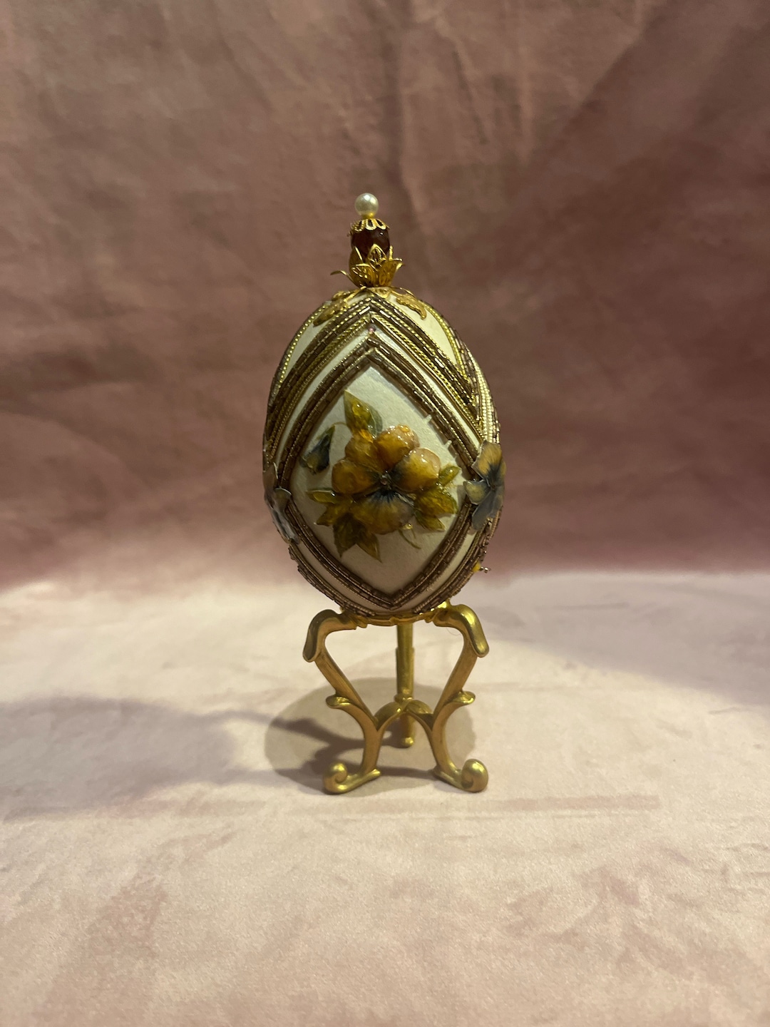 Vintage Unique Decorated Goose Eggwhite Yellow Flowers and - Etsy