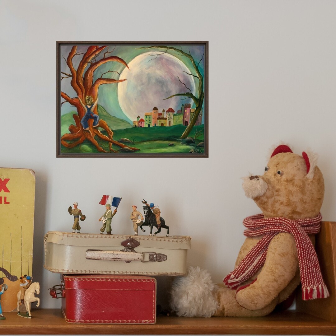 Fantasy Moon Art Original Painting on Canvas Boys Room Decor - Etsy