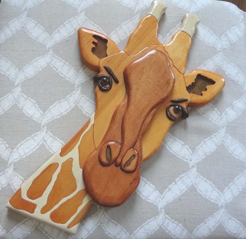Giraffe Head Intarsia Wall Decor Wooden Wall Hanging by H.M. Steele - Etsy