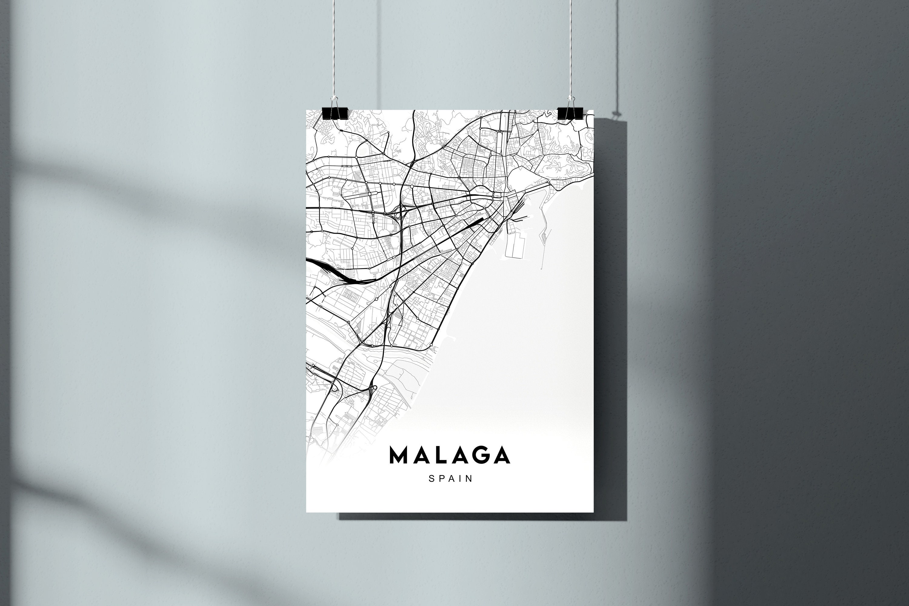 Malaga City Map Map Download Printable Map Map Artwork | Etsy