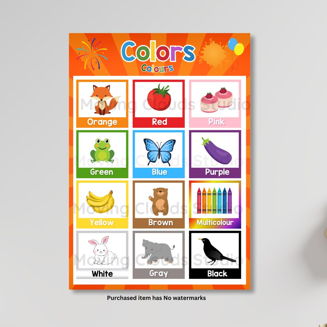Colors Learning Printable Poster, Educational Preschool Home Schooling ...