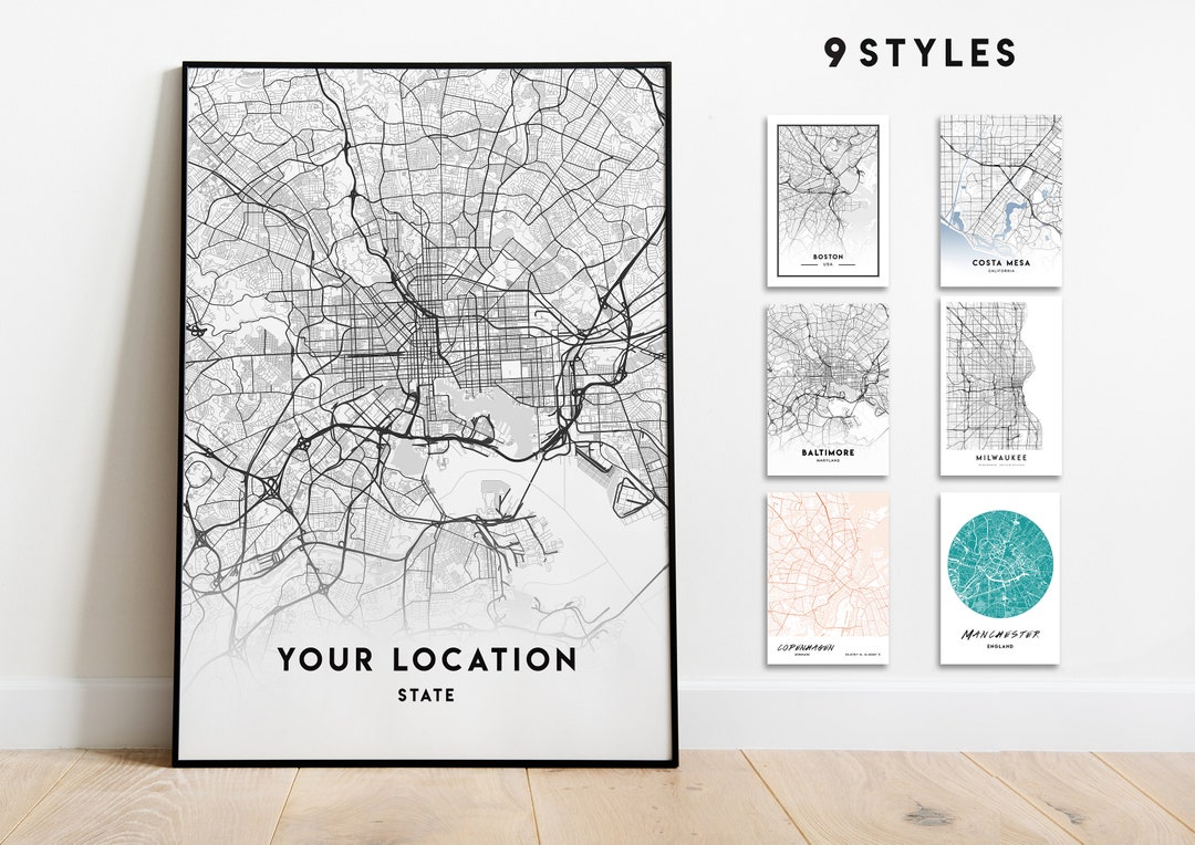 Custom Maps | Personalized Maps | Gift Maps | Minimalist Maps Wall ...