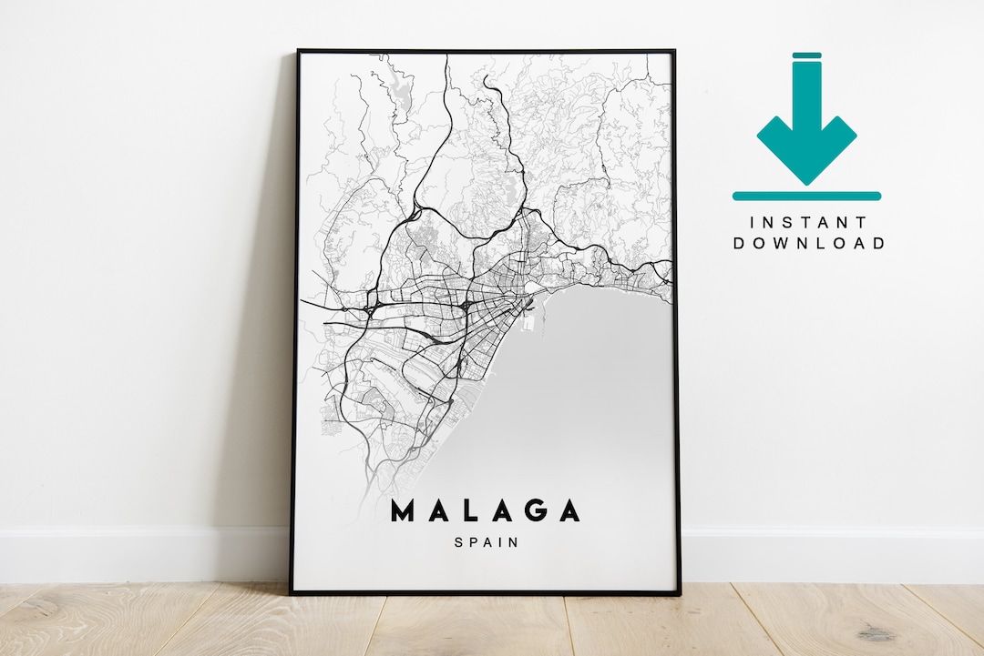 Malaga City Map Map Download Map Wall Art Map Art Map - Etsy
