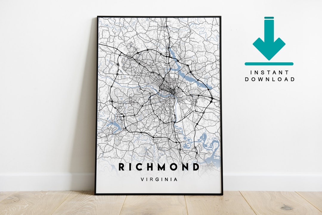 Richmond City Map Map Download Map Wall Art Map Art - Etsy