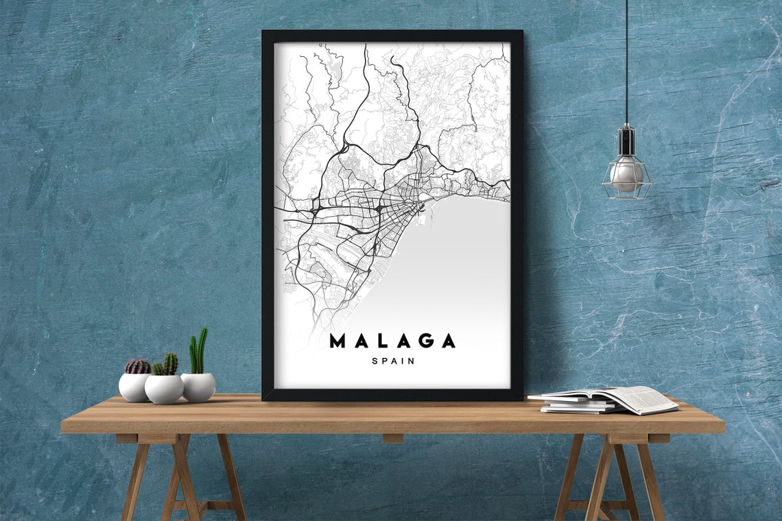 Malaga City Map Map Download Map Wall Art Map Art Map | Etsy