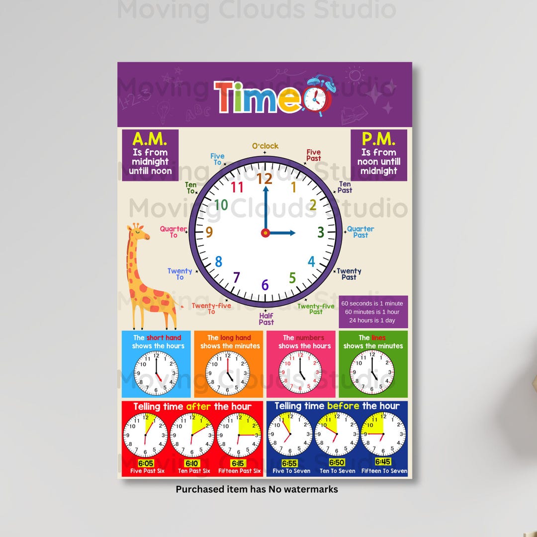 Time Learning Printable Poster, Educational Preschool Home Schooling ...