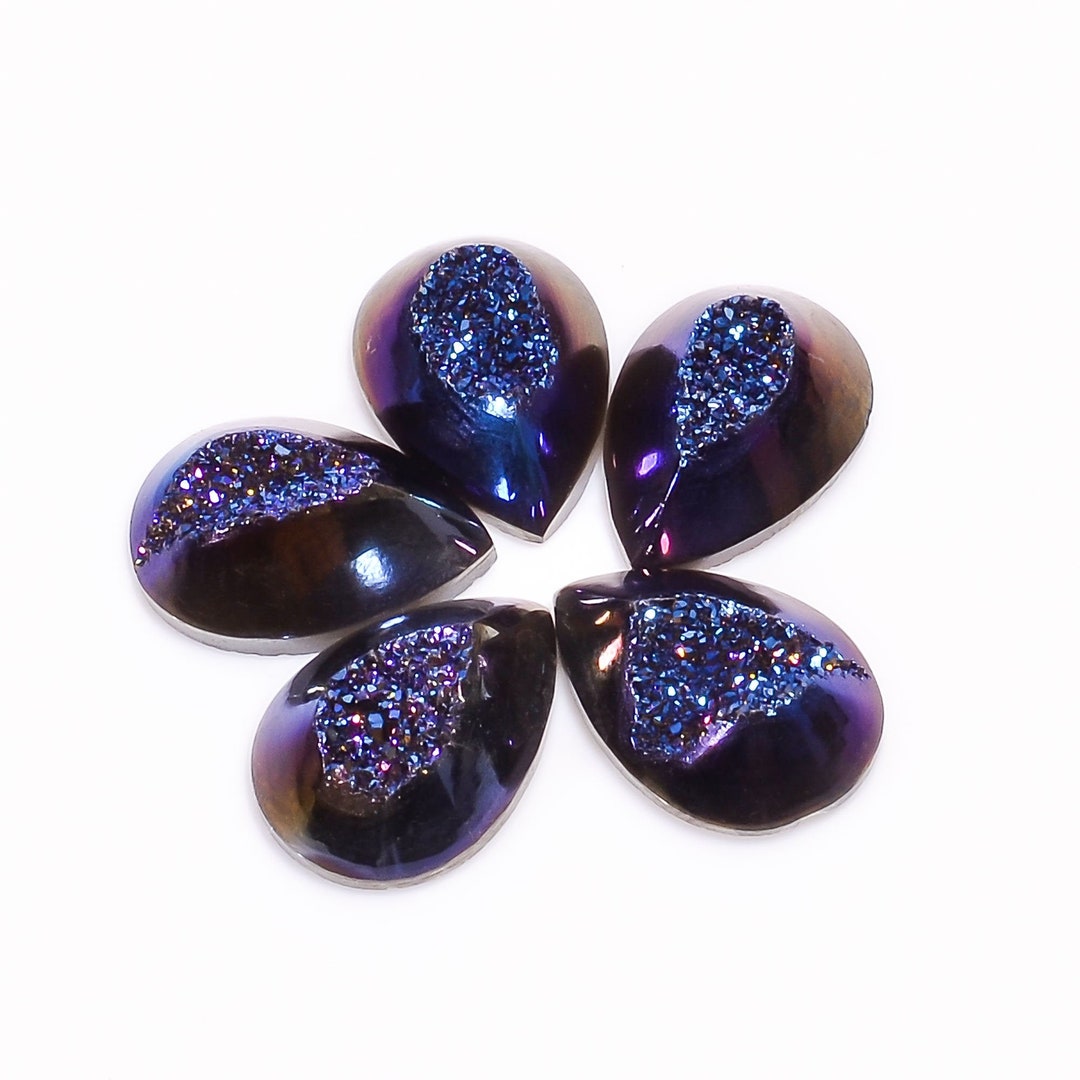 Titanium Druzy Gemstone, Pear Shape Titanium Druzy Cabochon, Blue ...