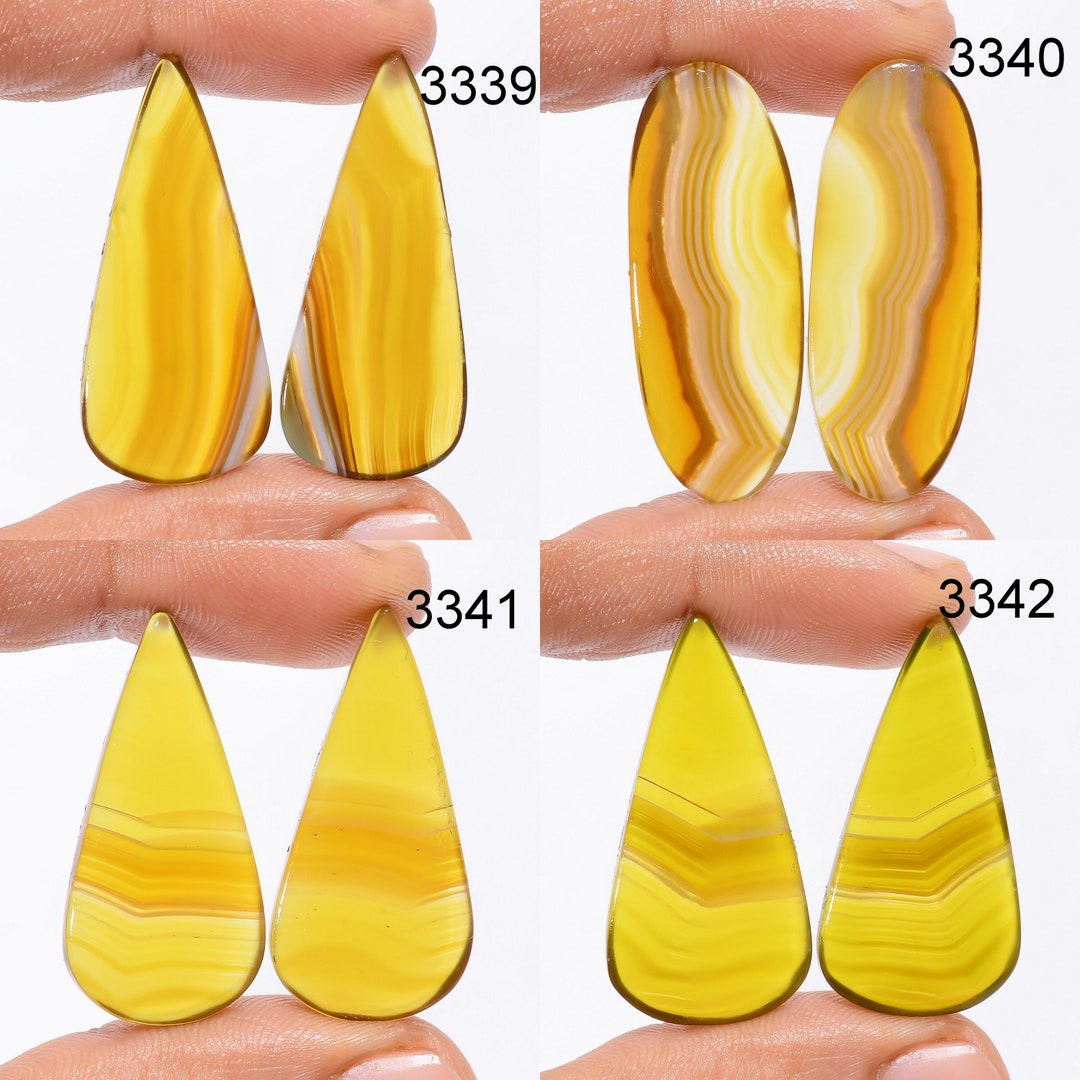Natural Yellow Banded Agate Pair Gemstone, Loose Designer Yellow Banded ...