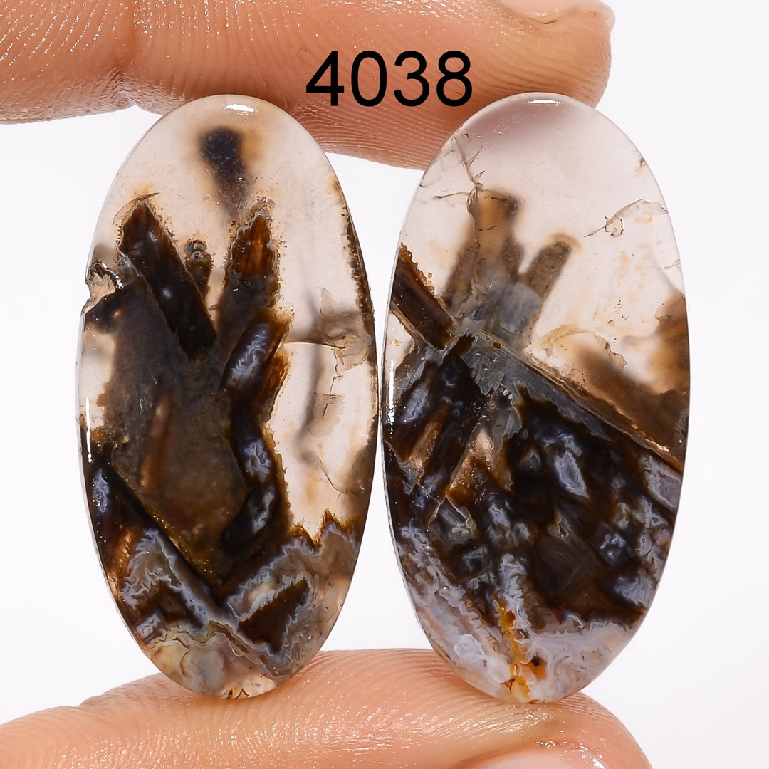 Turkish Stick Agate Gemstone Pair, Natural Turkish Stick Agate Cabochon ...