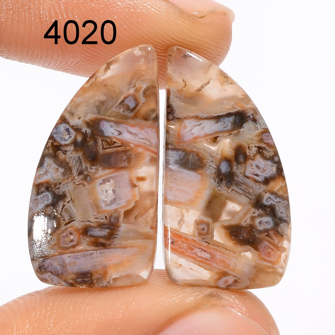 Turkish Stick Agate Gemstone Pair, Natural Turkish Stick Agate Cabochon ...