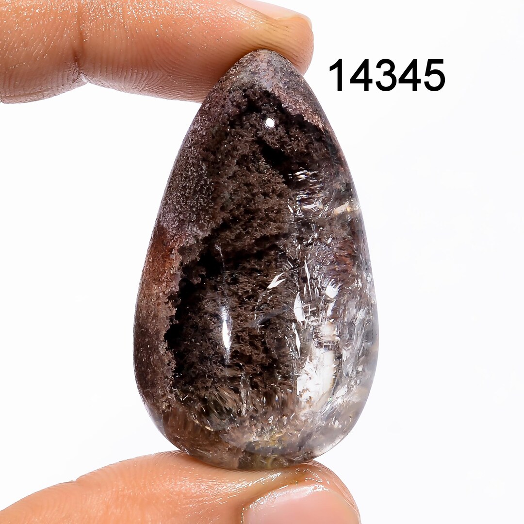 AAA Lodolite Gemstone Cabochon: Natural Pear Pendant Stone (43X25X18 Mm ...