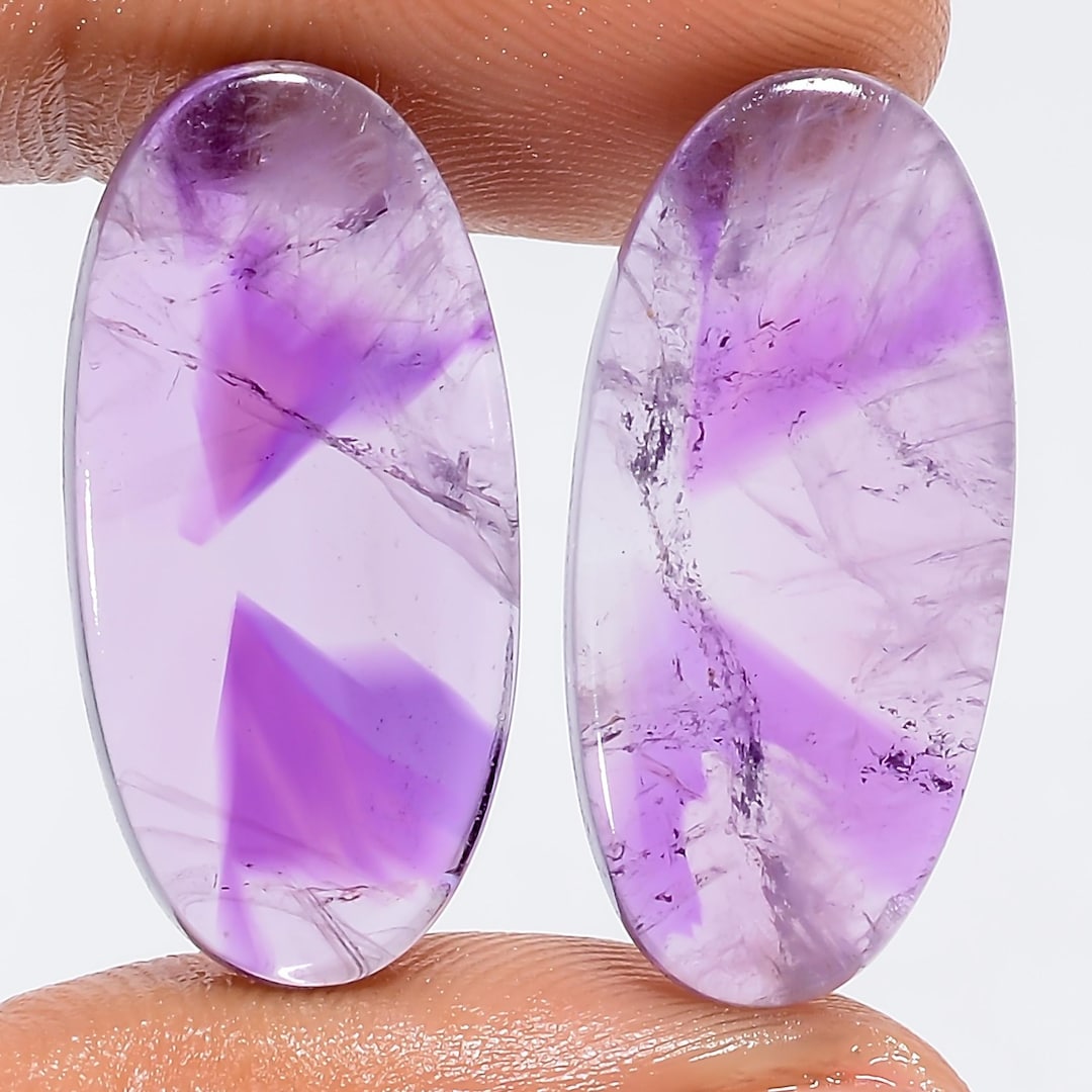 Trapiche Amethyst Gemstone Pair, Chevron Amethyst Pair, Loose Oval ...