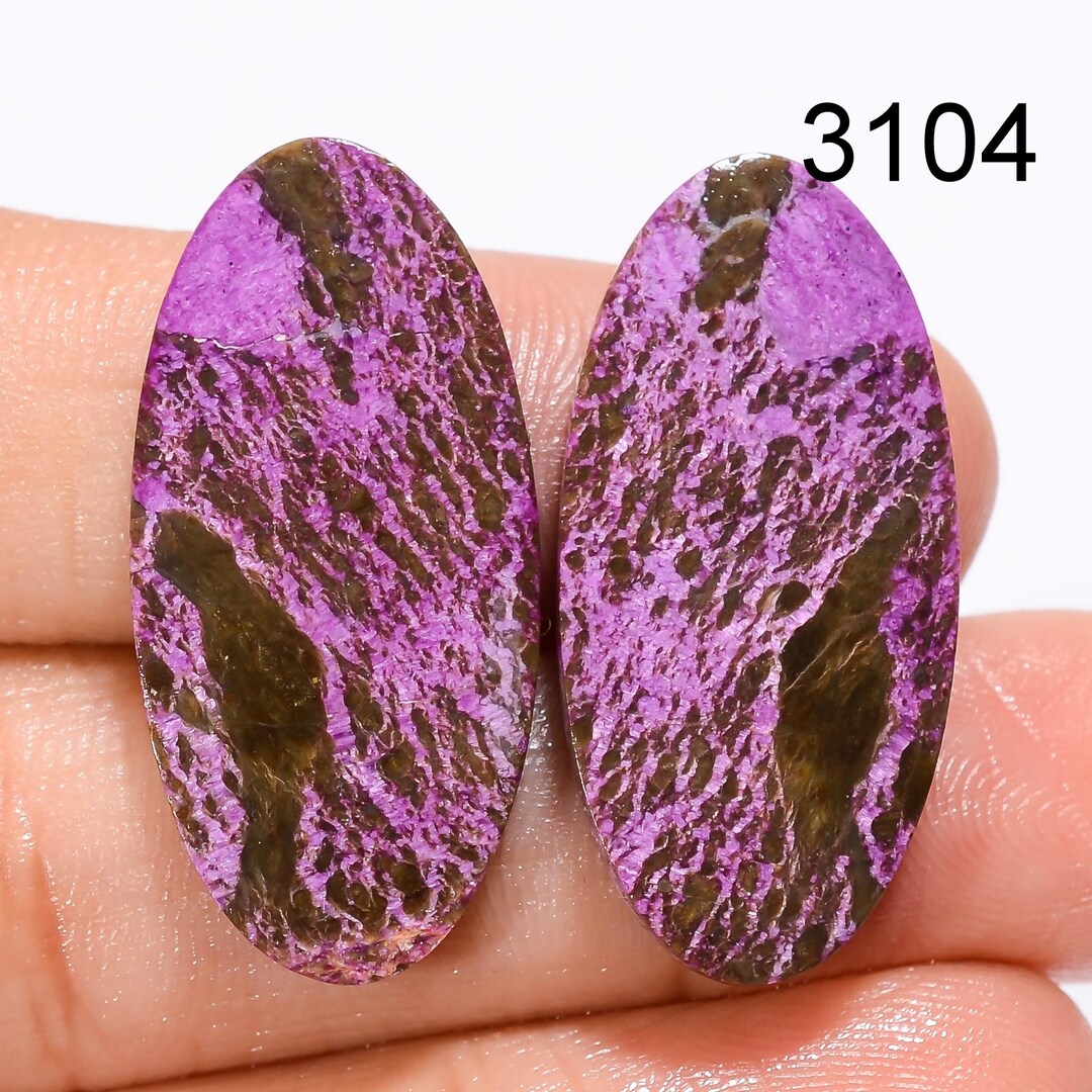 Natural Purple Purpurite Cabochon Pair: AAA Gemstone for Jewelry Making ...