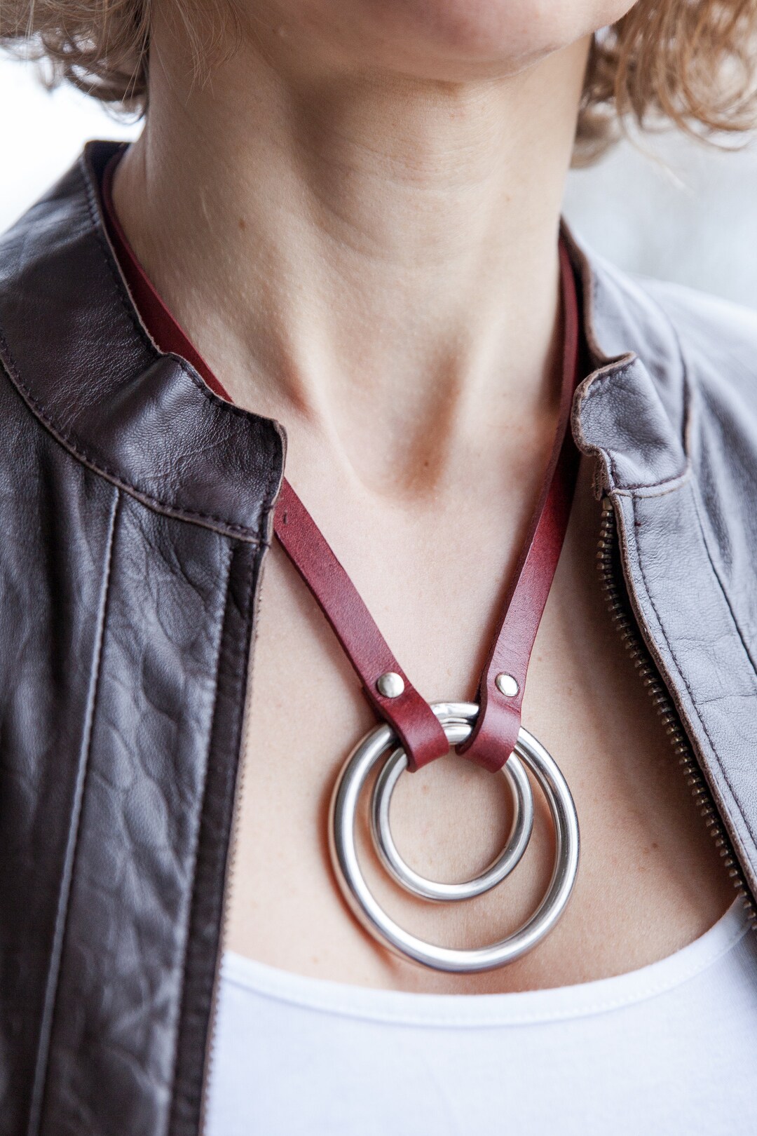 Double O-ring Neckless, Natural Leather, Stainles Steel O-ring - Etsy
