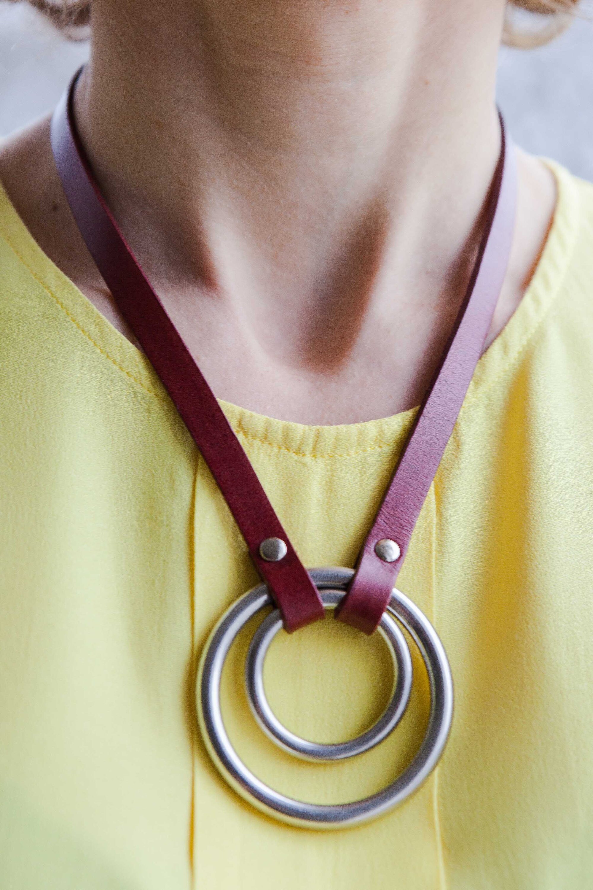 Double O-ring Neckless Natural Leather Stainles Steel O-ring - Etsy