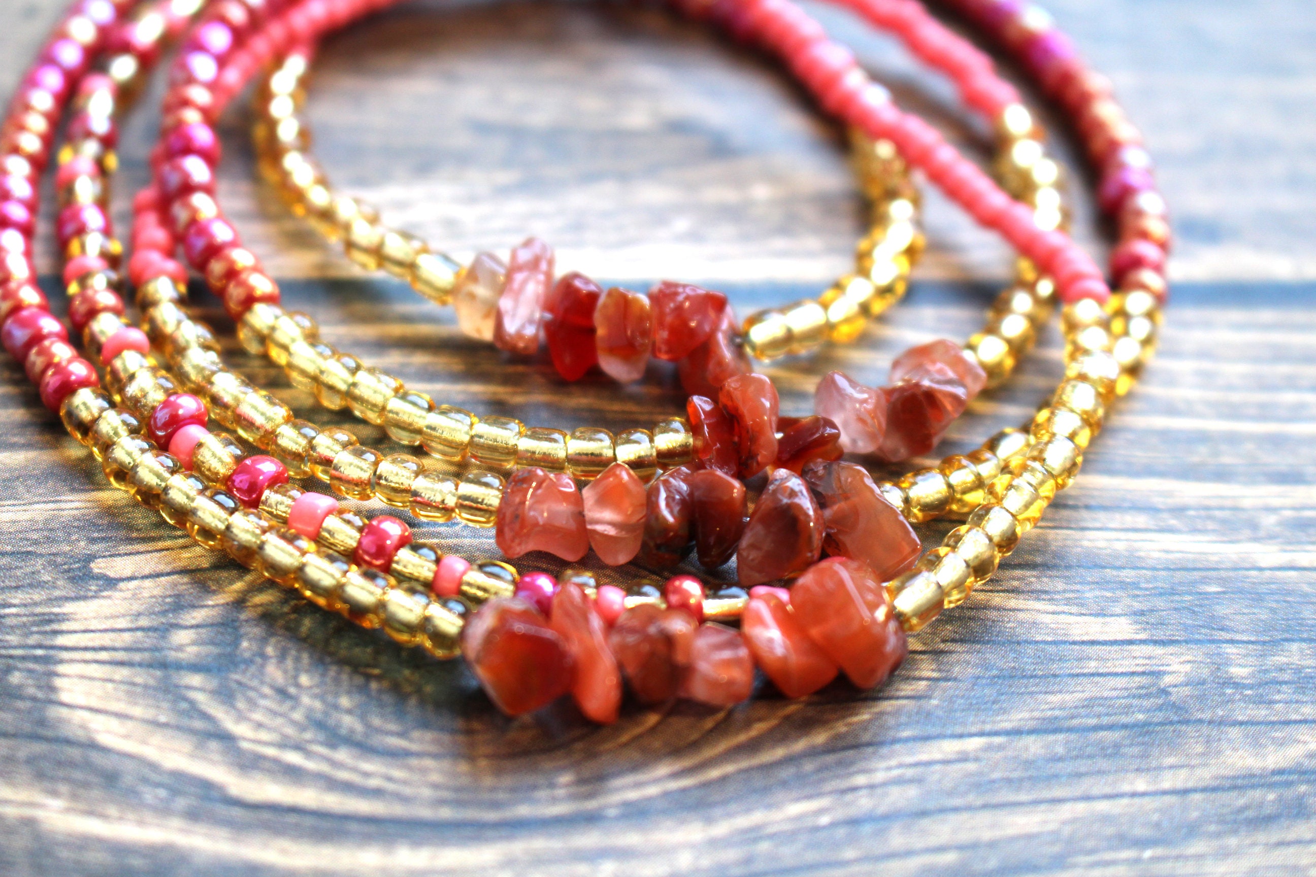 Pink and Red Agate African Waist Beads - Etsy