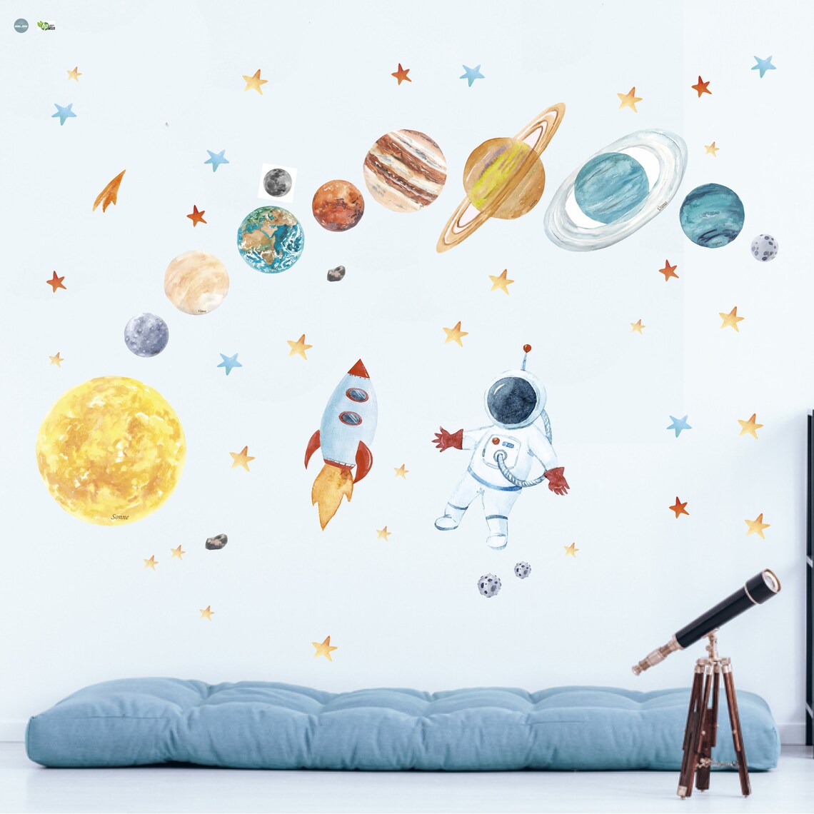 Solar System Wall Stickers Space Planets Earth Sun Moon | Etsy
