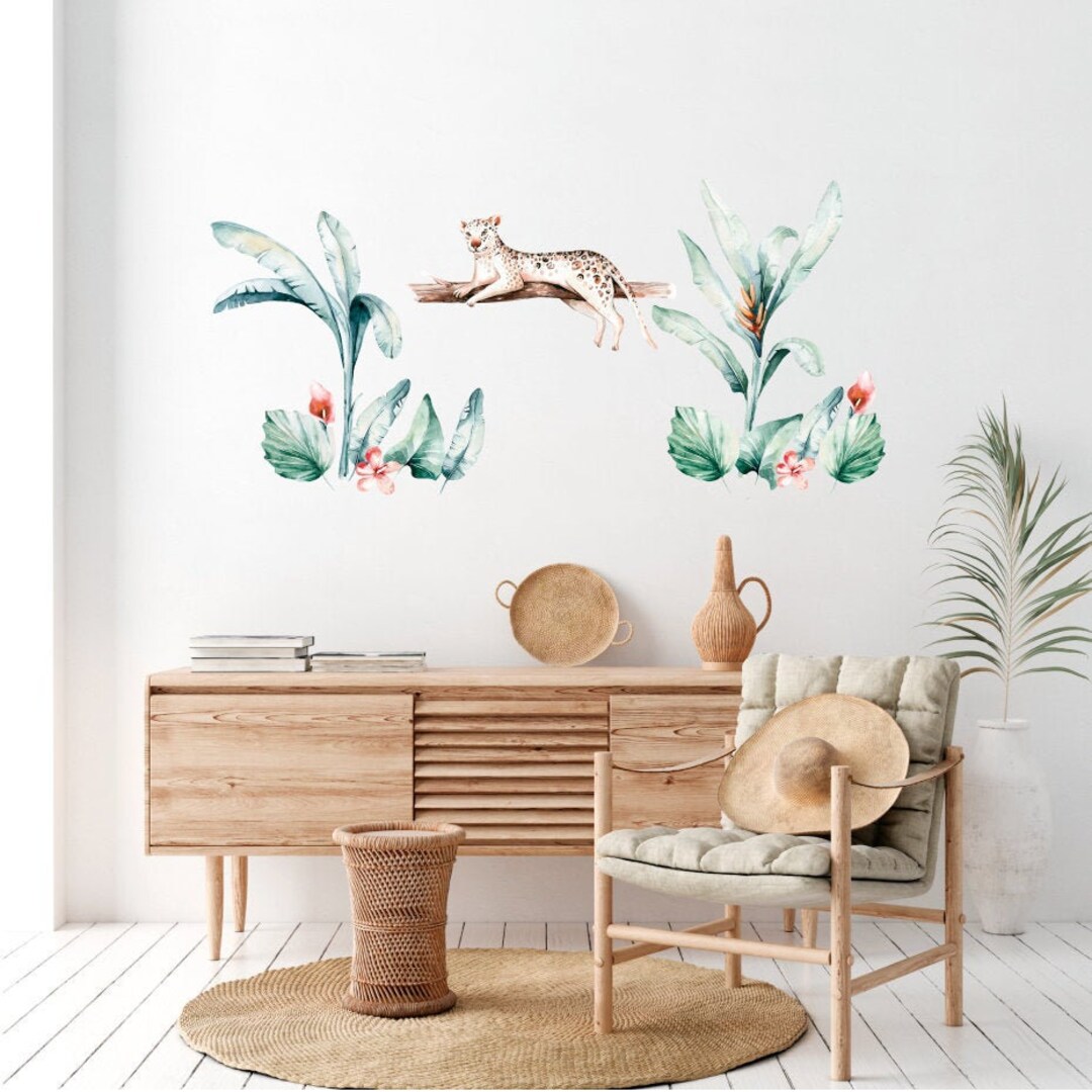 Jungle Leopard Wall Decal for Kids Room, Watercolor Leo Wall Sticker ...