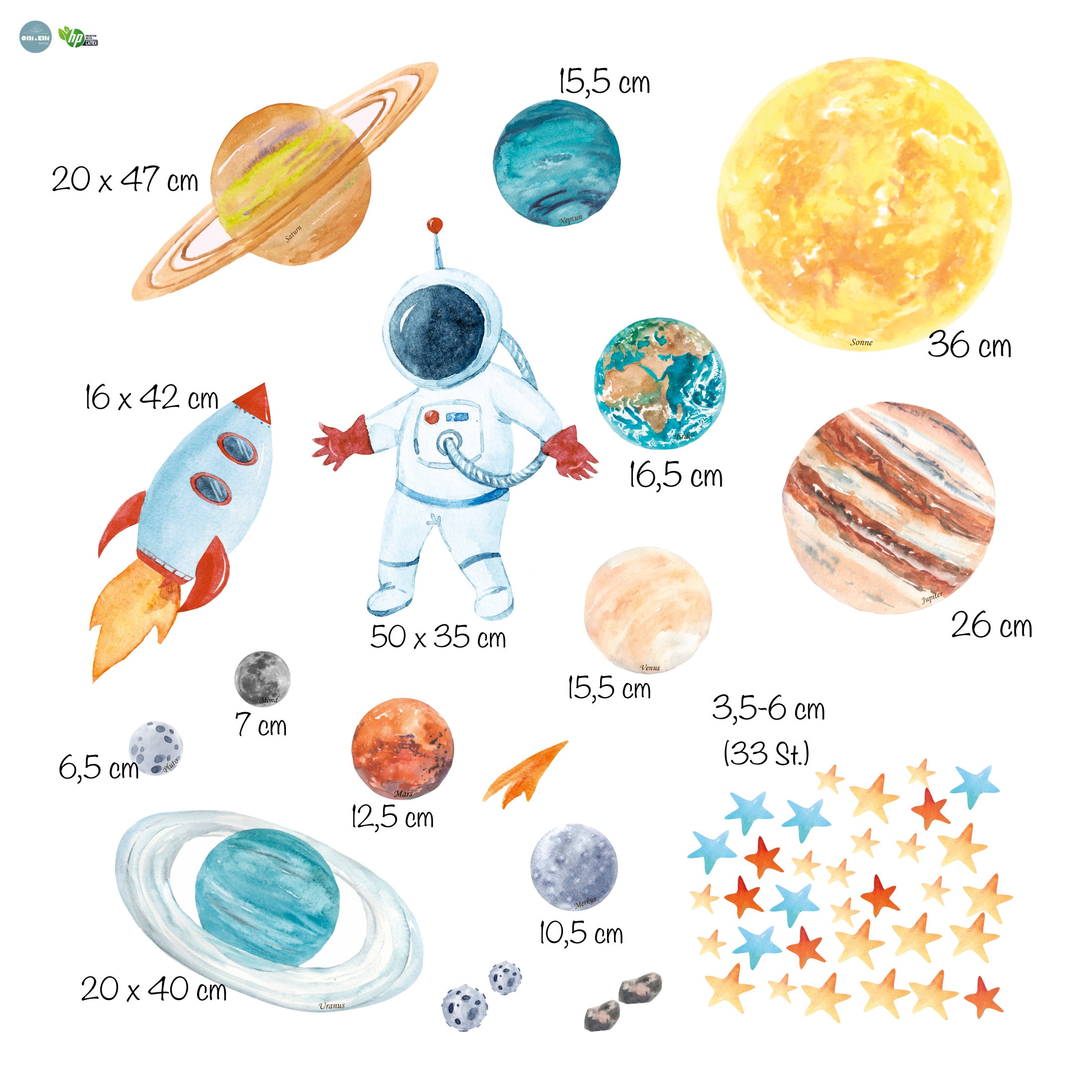 Solar System Wall Stickers Space Planets Earth Sun Moon | Etsy