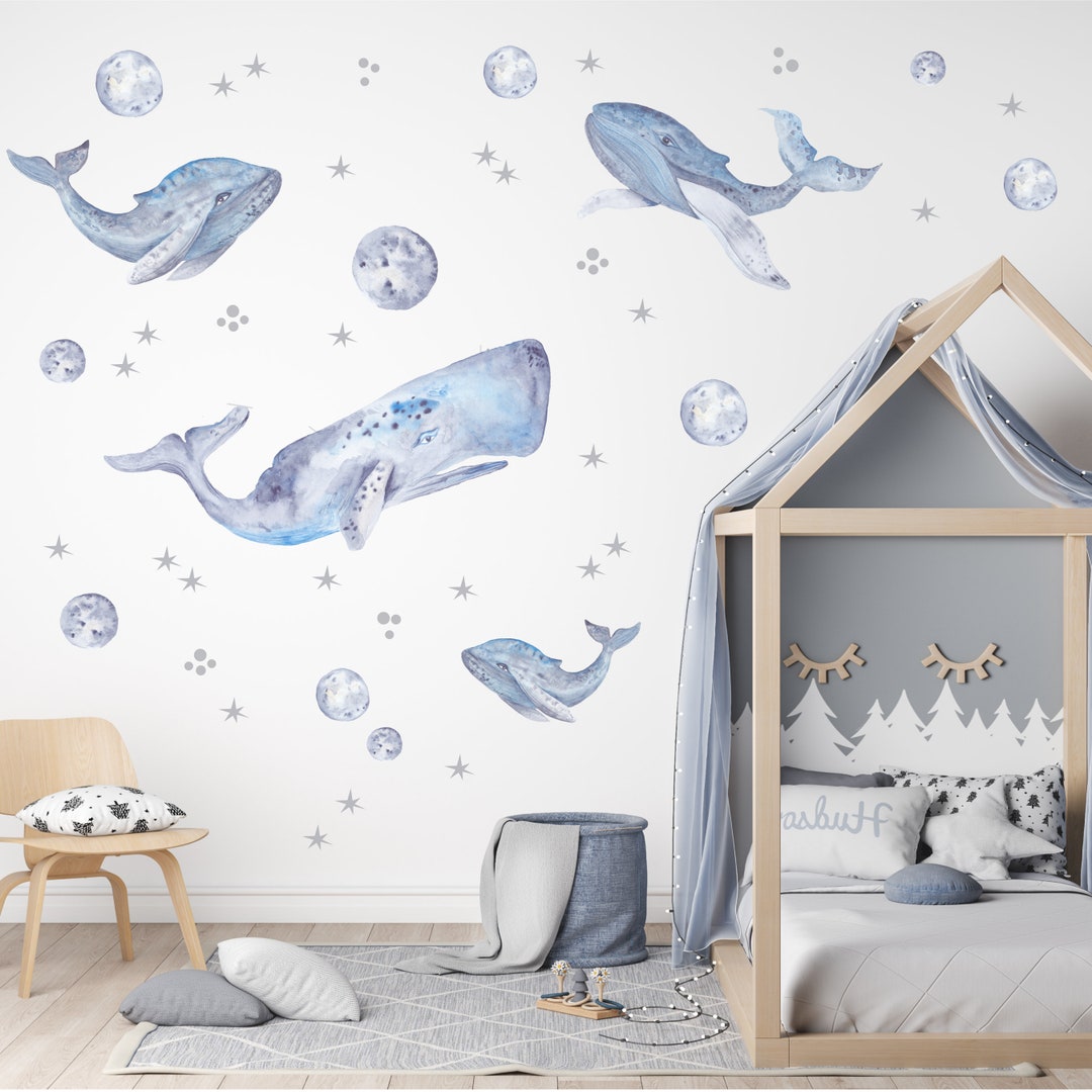 Whales Wall Sticker Wall Decal for Children's Room, Watercolor Wall ...