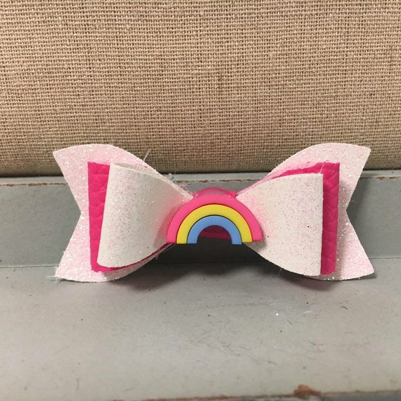 Rainbow Glitter Bow - Etsy