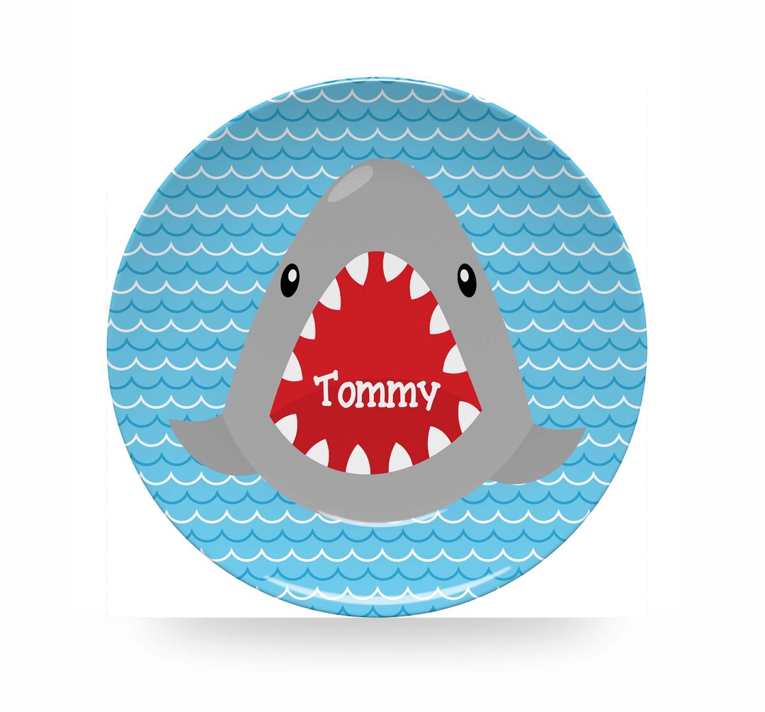 Personalized Shark Plate, Nautical Beach 10 Polymer Kids Plate, Option ...