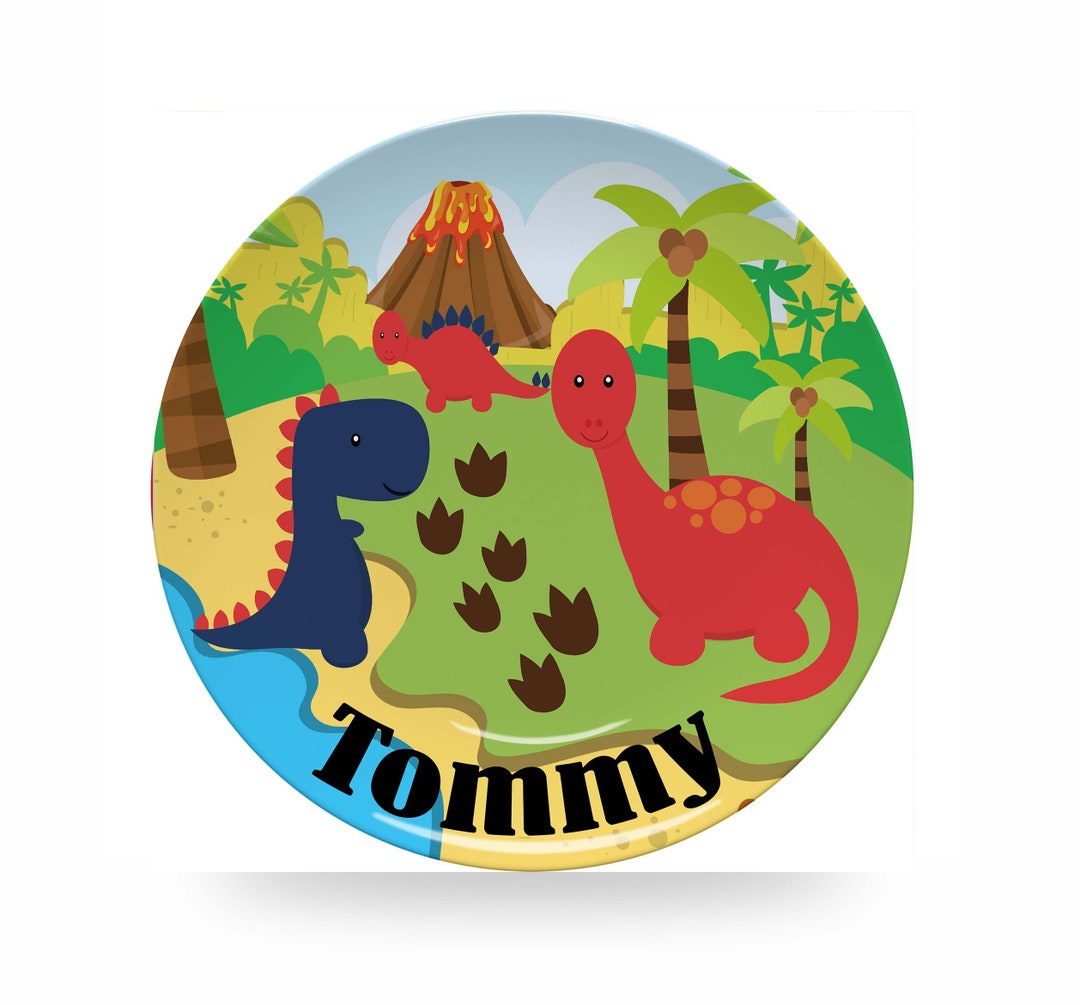 Personalized Dinosaur Plate, Dino Jungle 10 Polymer Kids Plate, Option ...