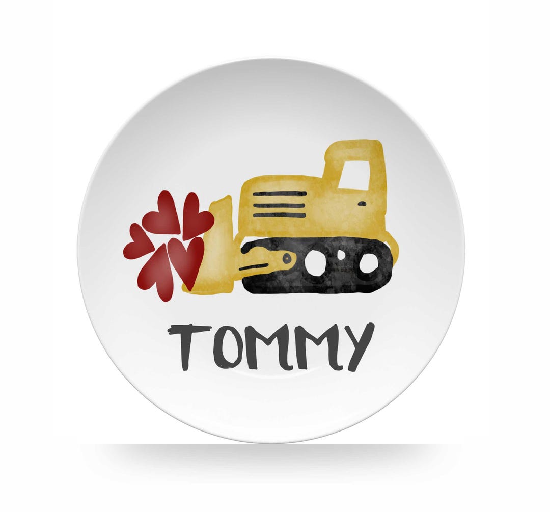 Personalized Bulldozer Plate With Hearts for Valentine's Day - Etsy