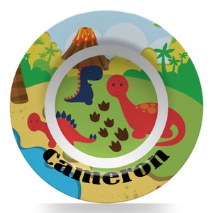 Personalized Dinosaur Plate, Dino Jungle 10 Polymer Kids Plate, Option ...