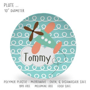 Personalized Airplane Plate, Plane 10" Polymer Kids Plate, Option for ...