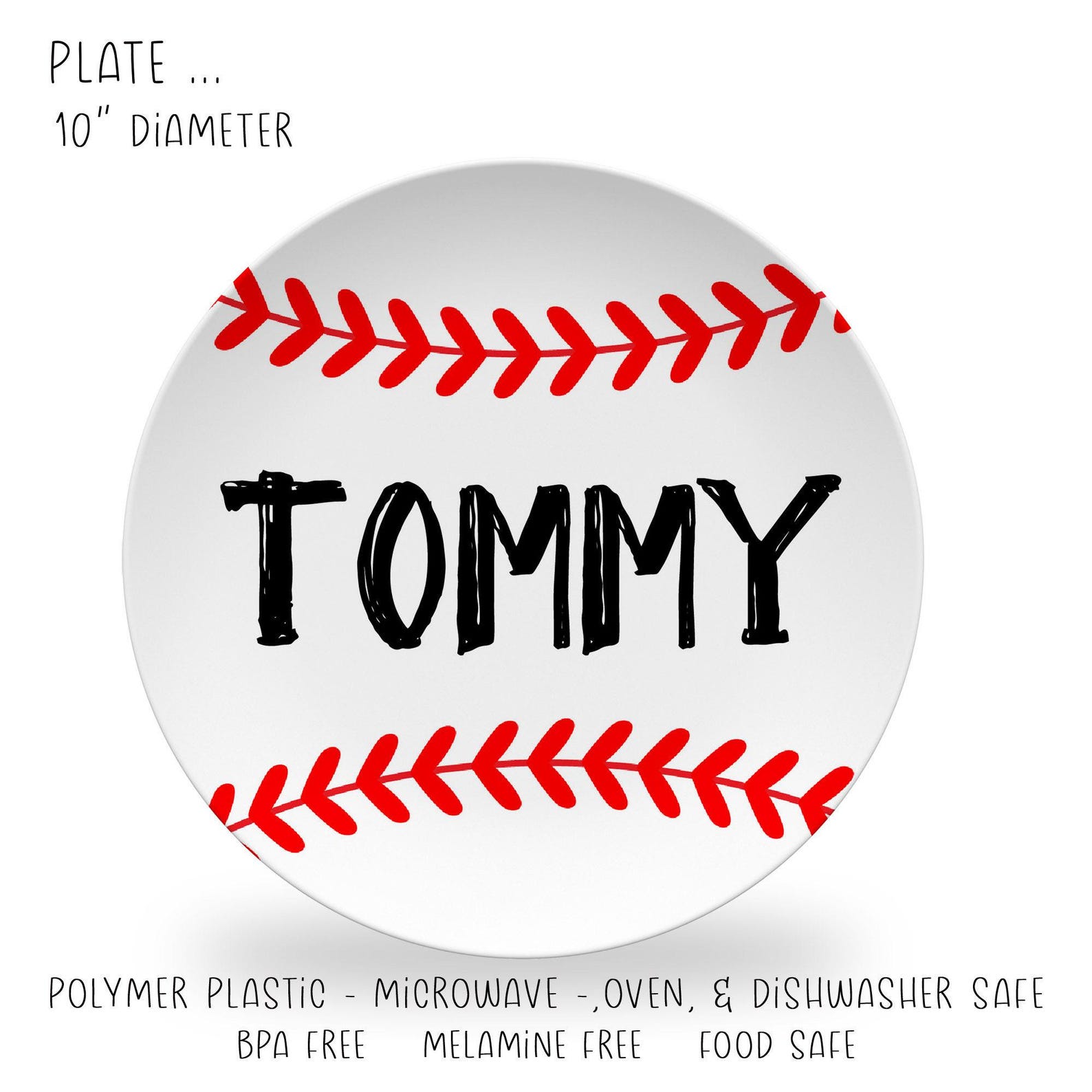 Personalized Baseball Plate, Sports 10" Polymer Kids Plate, Option for ...