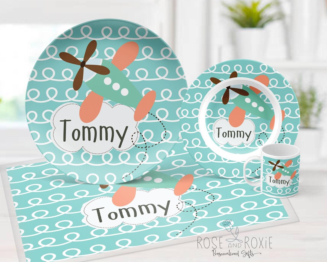 Personalized Airplane Plate, Plane 10" Polymer Kids Plate, Option for ...
