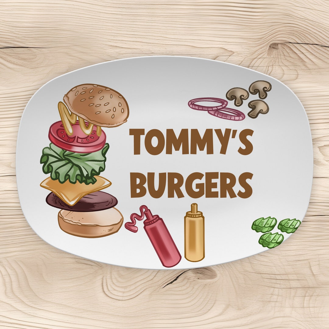 Personalized Hamburger Platter, Custom Burger Grilling Plate, BBQ ...