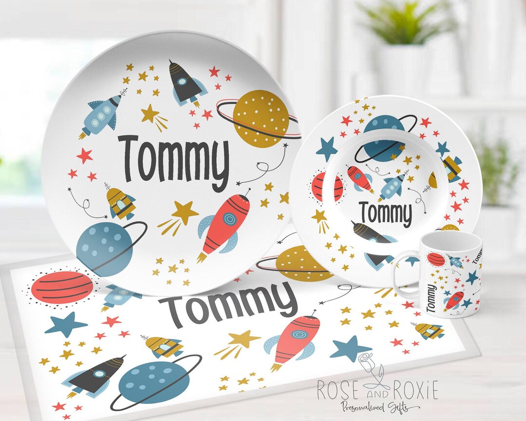 Personalized Outer Space Plate Set: Rocket Ship Kids Dinnerware - Etsy