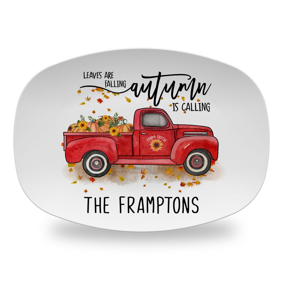 Personalized Fall Platter With Rustic Truck, Autumn Sunflower and ...