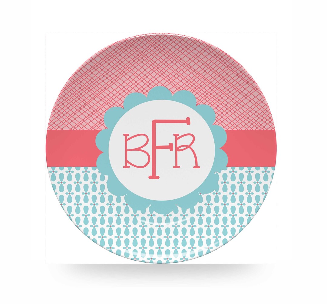 Preppy Monogrammed Plate 10 Polymer Kids Plate Option - Etsy