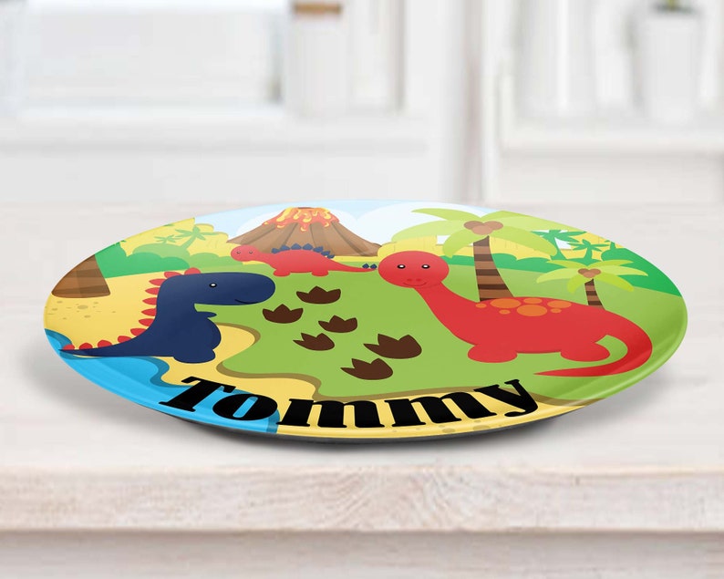 Personalized Dinosaur Plate Dino Jungle Dinnerware With Name - Etsy