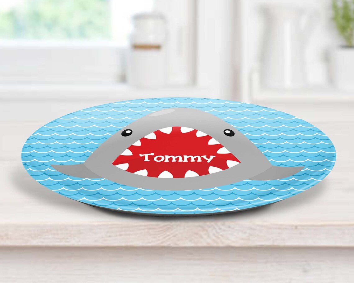 Personalized Shark Plate Nautical Beach Dinnerware with Name | Etsy