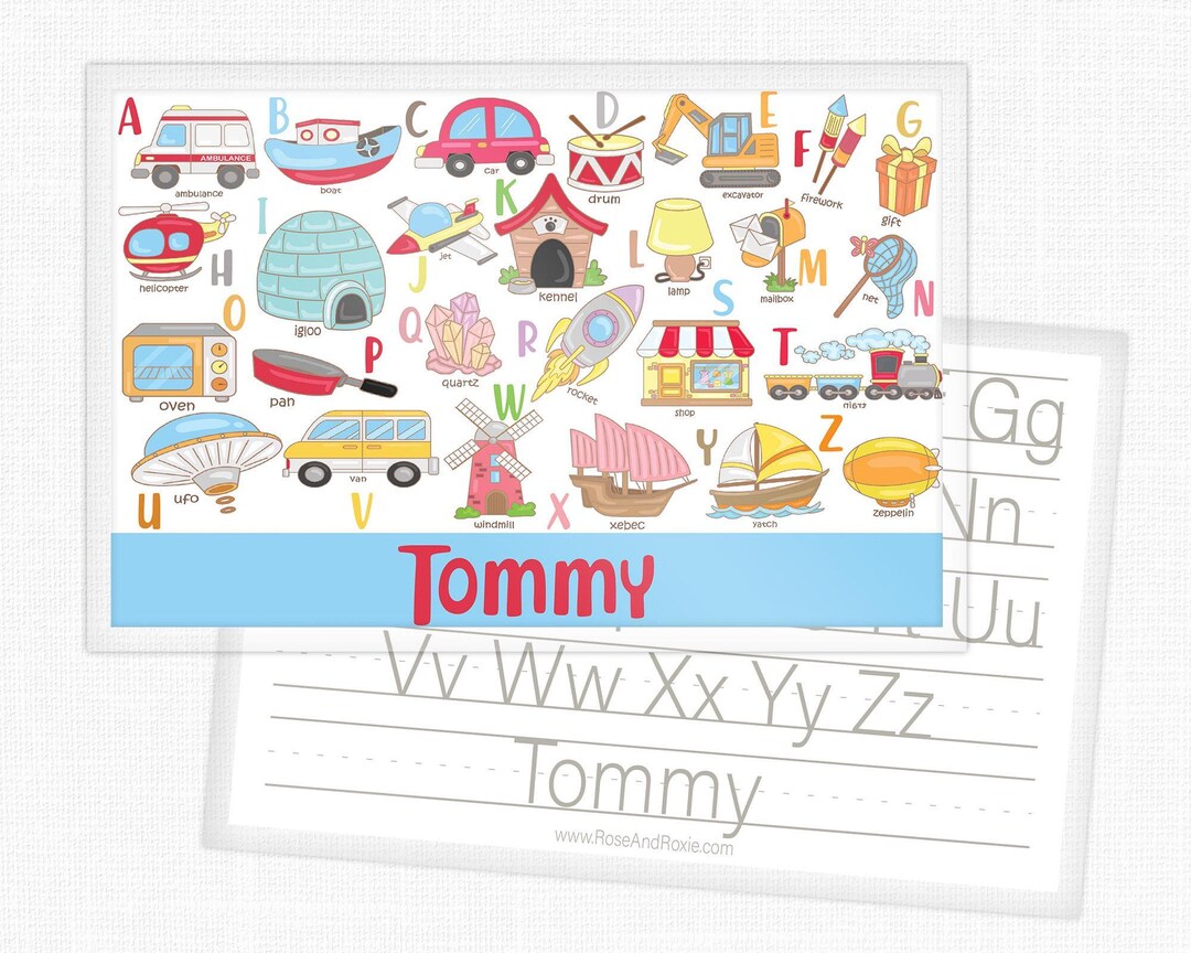 A to Z Alphabet Laminated Personalized Placemat for Kids, ABC ...