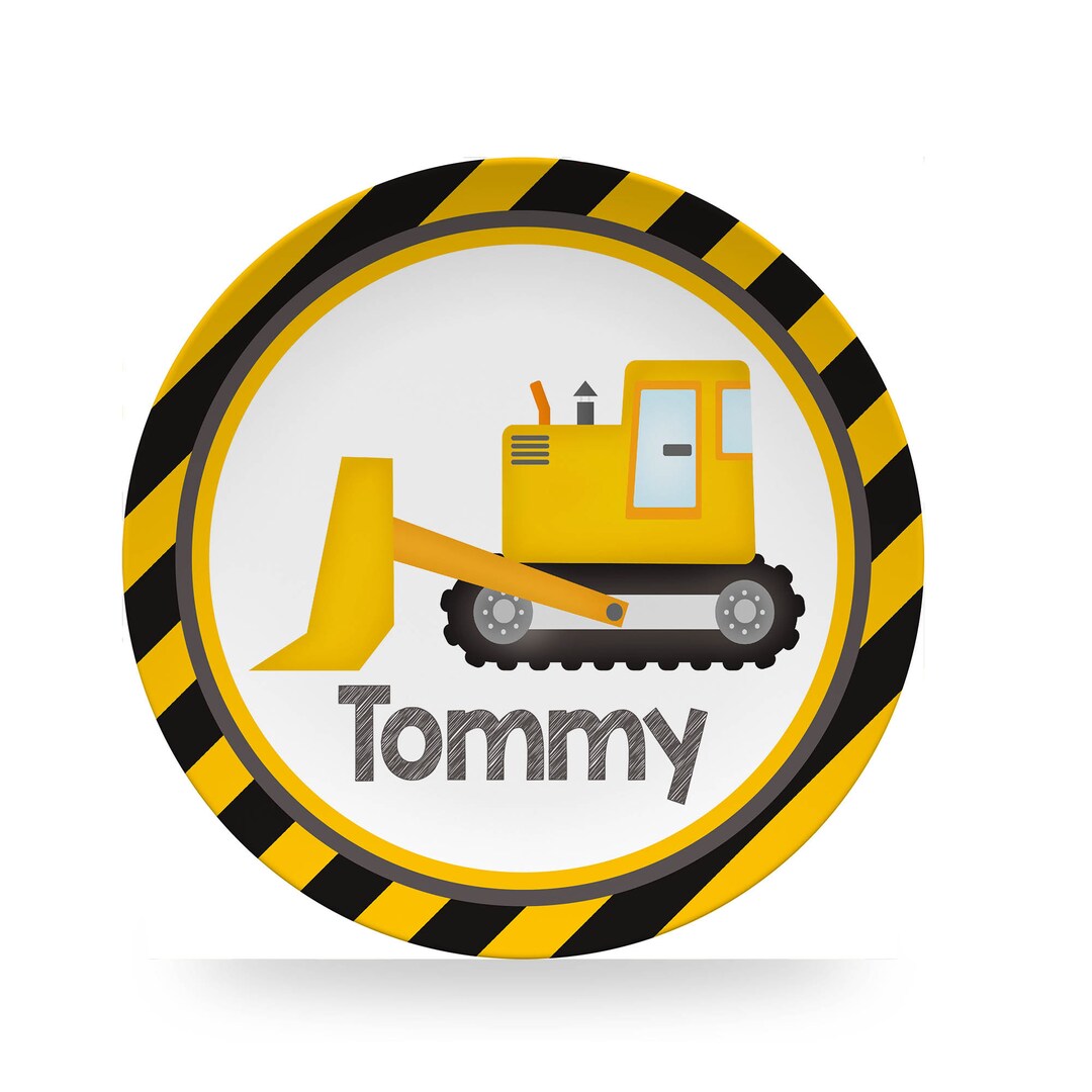 Personalized Bulldozer Plate, Construction Tractor 10 Polymer Kids ...