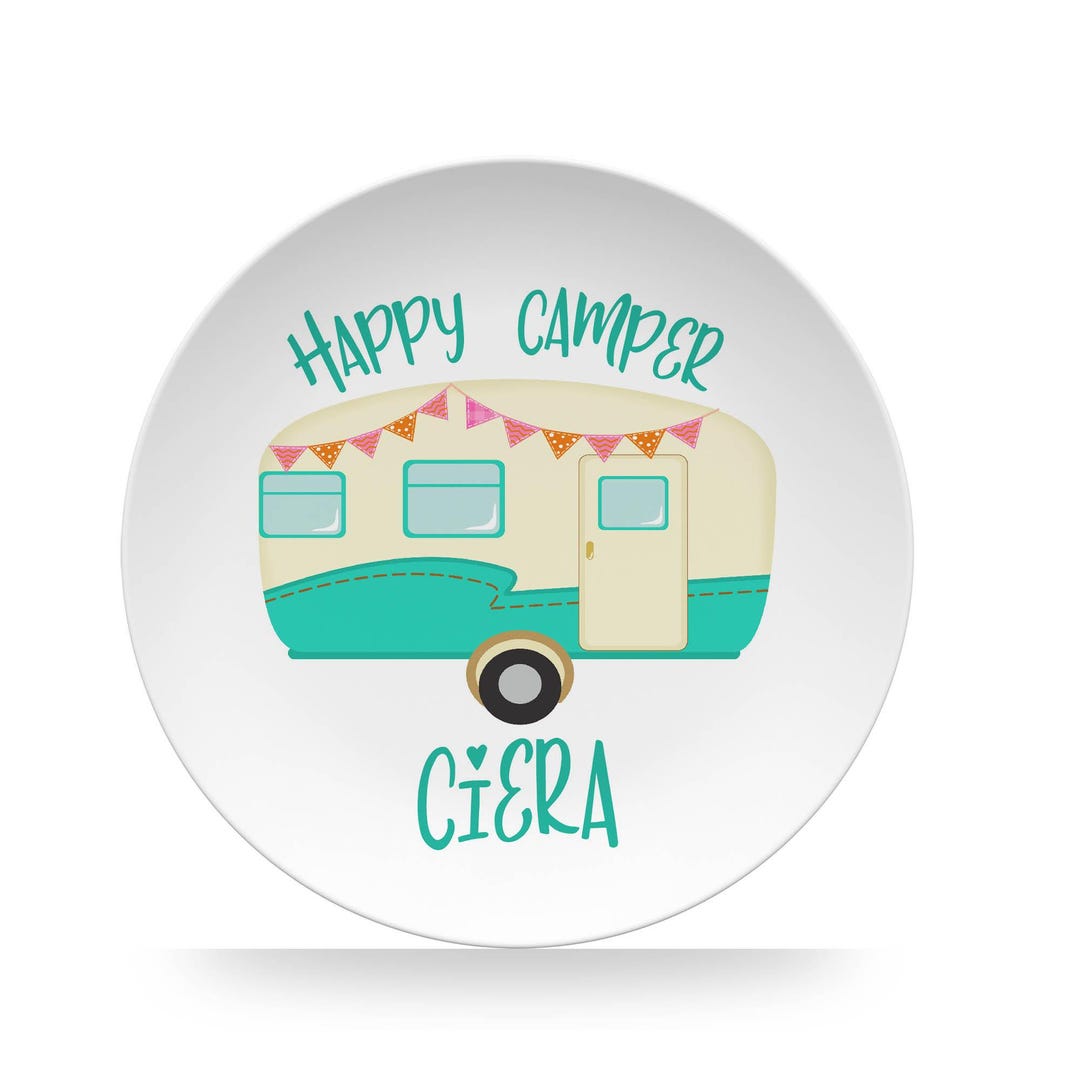 Personalized Retro Camper Plate, RV Camping 10" Polymer Kids Plate ...