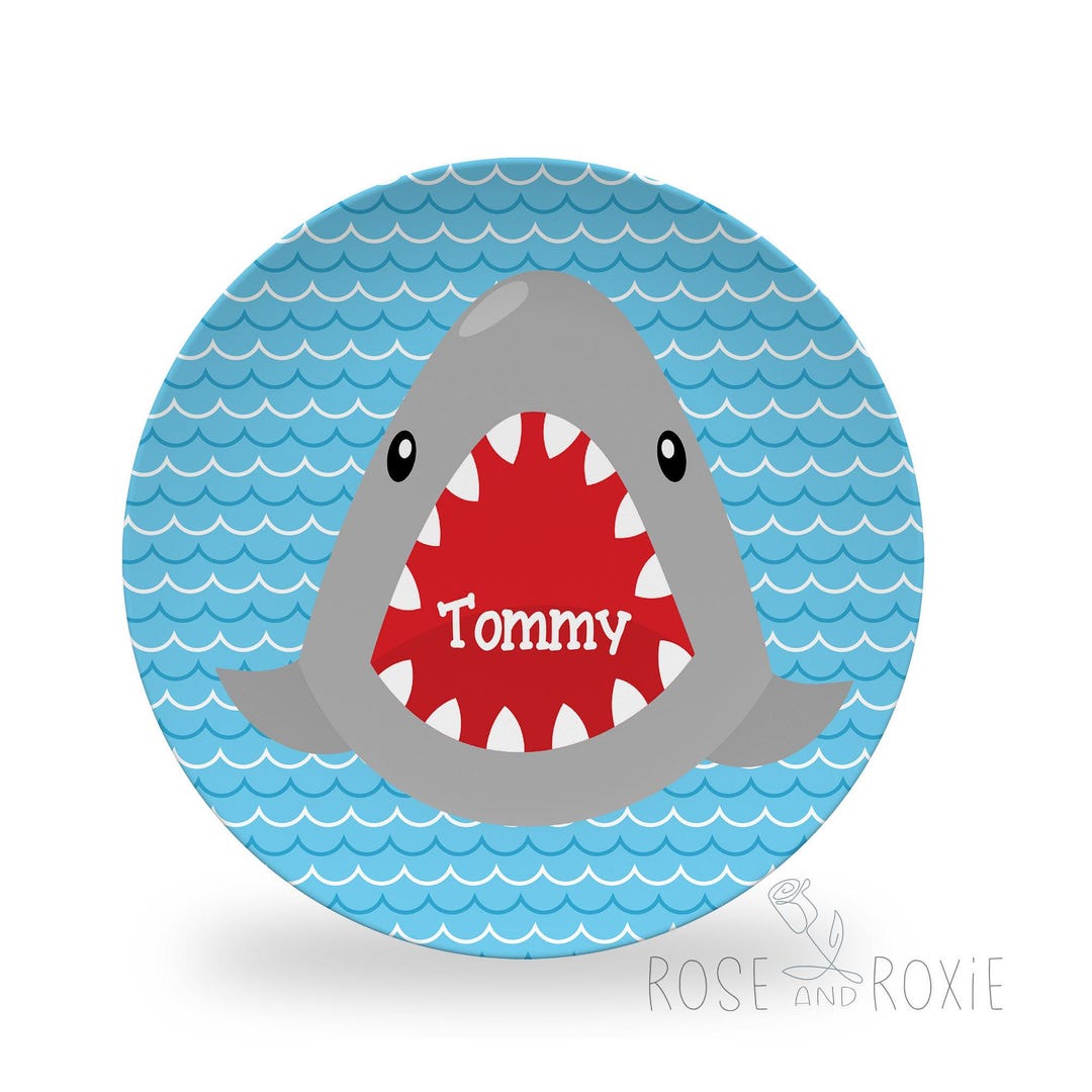 Personalized Shark Plate, Nautical Beach 10 Polymer Kids Plate, Option ...
