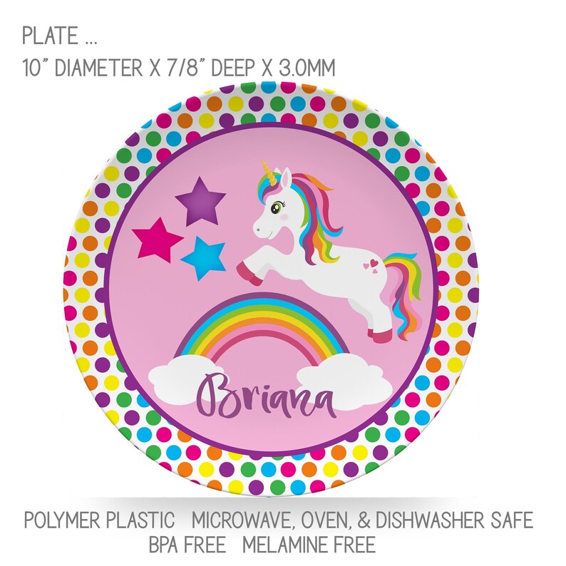 Unicorn and Rainbow Personalized Plate 10 Polymer Kids - Etsy