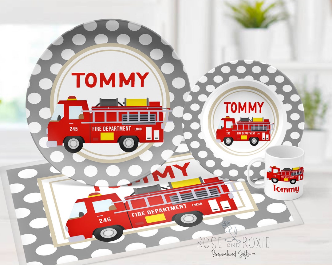 Personalized Fire Truck Plate, 10 Polymer Kids Plate, Option for Plate ...