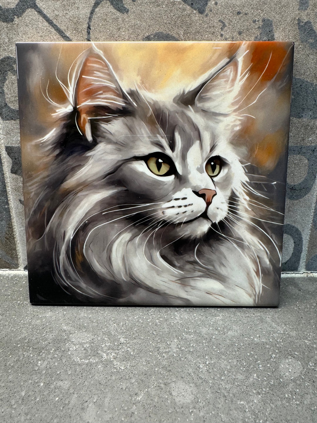 Gray Mainecoon Cat Trivet. Mainecoon Trivet. Hot Plate. 6"x6" Trivet ...