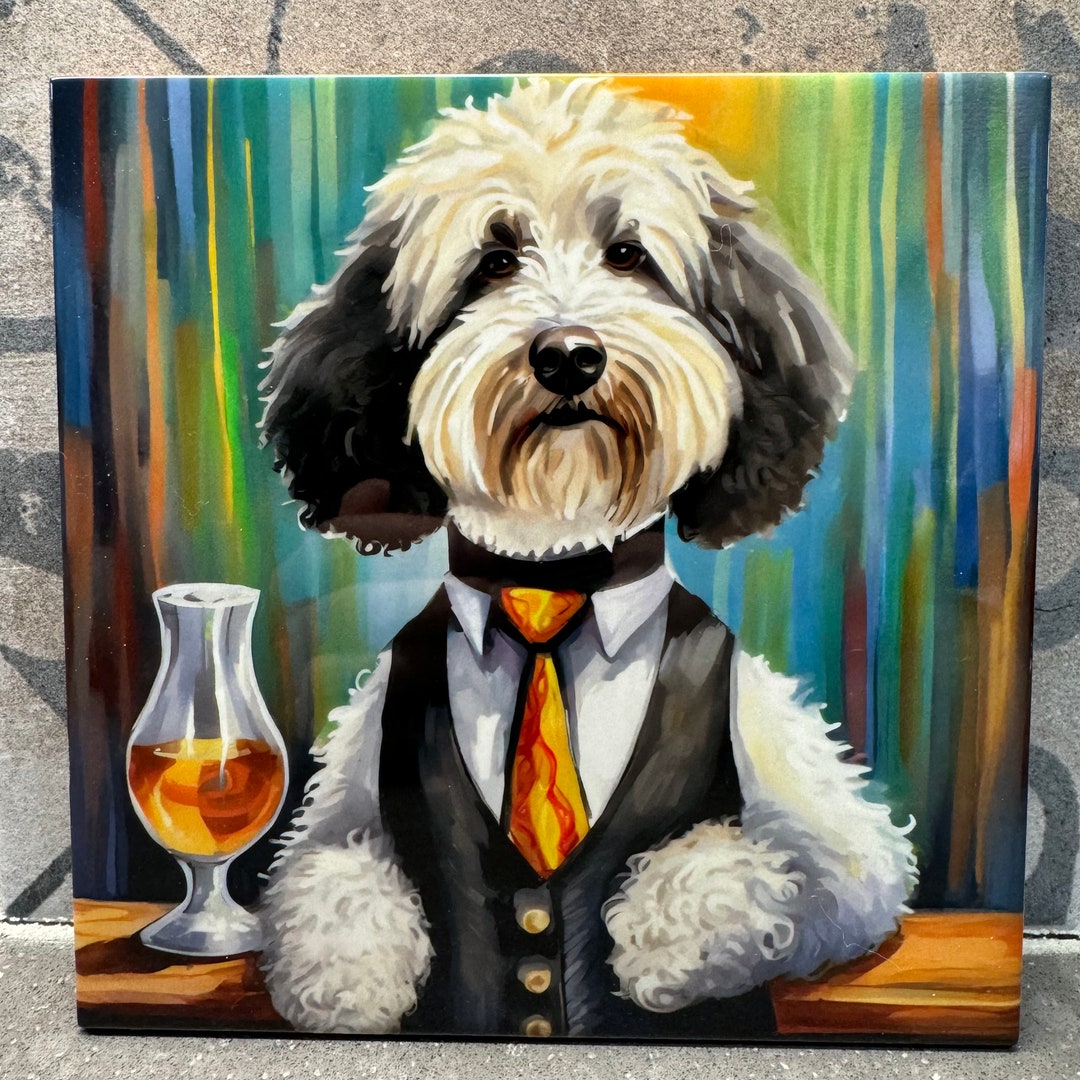 Whiskey Sheepadoodle Trivet for Hot Dishes. 6"x6" Hot Plate. Doodle ...
