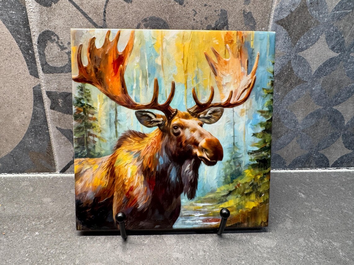Moose Trivet for Hot Dishes, Hot Plate Coaster Tile Art, Custom Pot ...