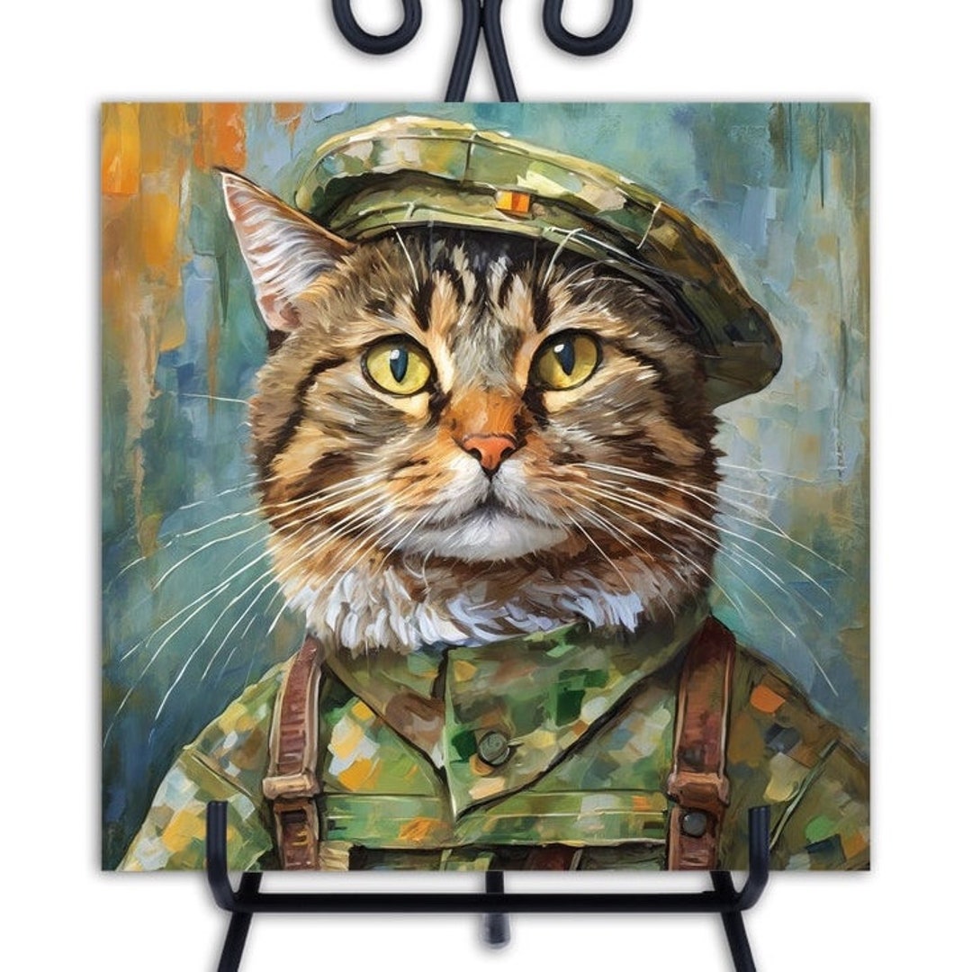 Tabby Cat Army Soldier. Trivet for Hot Dishes. 6"x6" Hot Plate. Cat ...