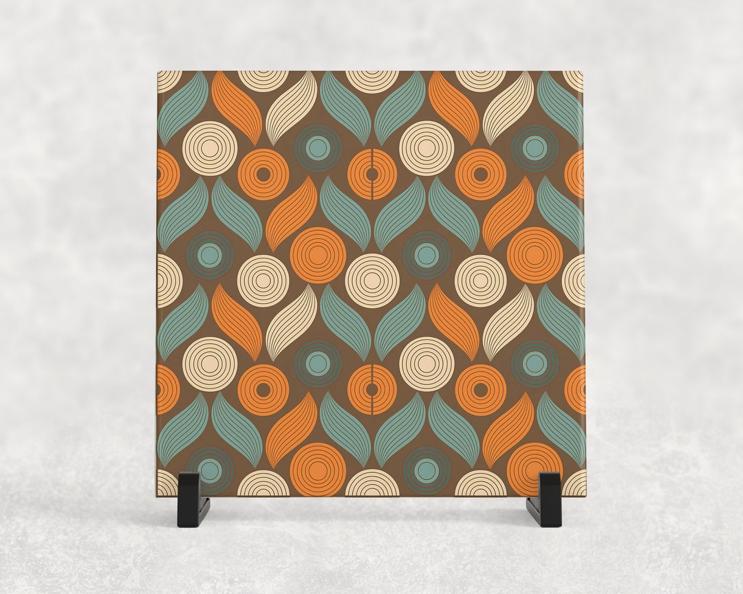 Retro Vintage Orange Circle Pattern Tile Trivet for Hot Dishes. Hot ...